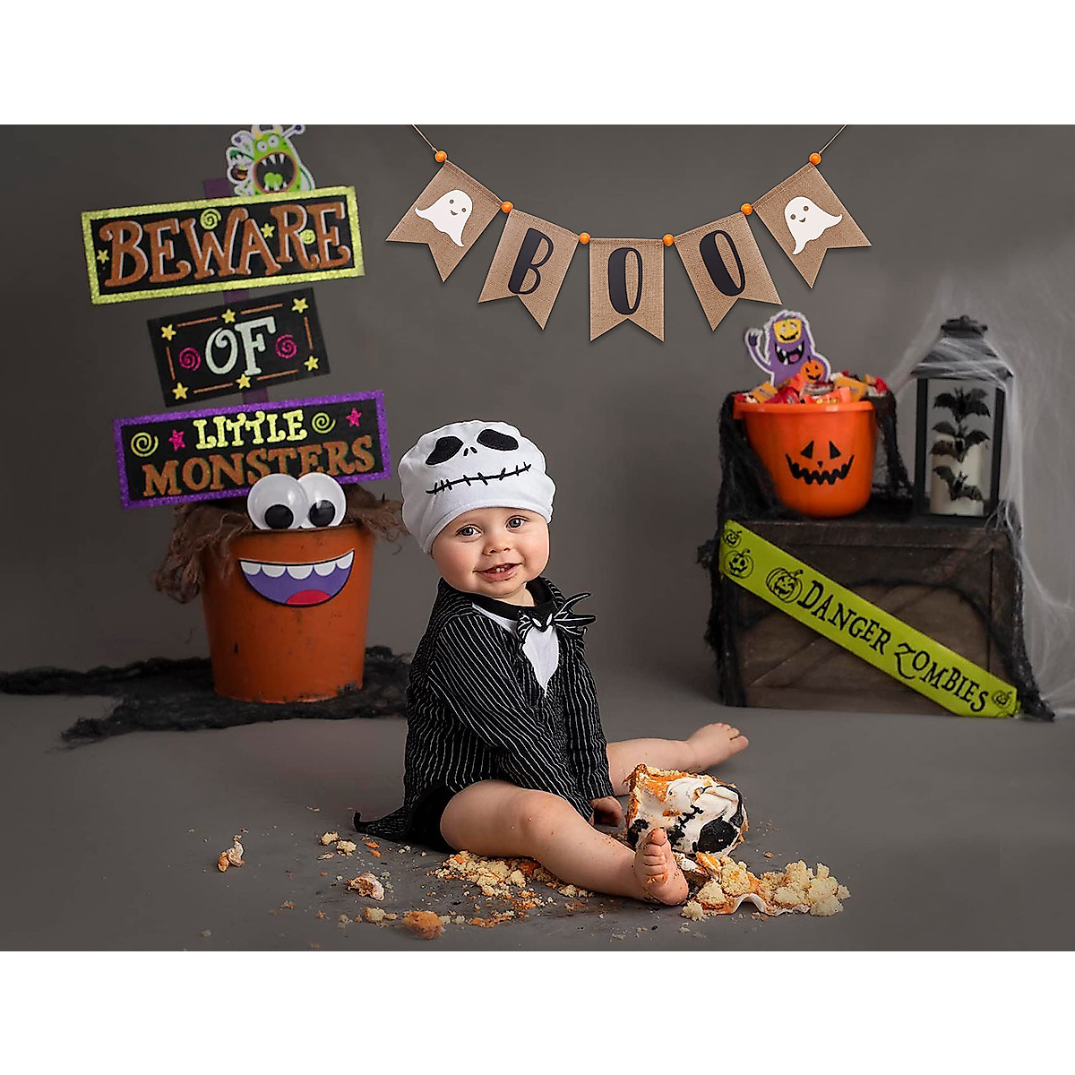 Boo Burlap Banner - Scary Halloween Decoration, Halloween Party Decorations, Here for The Boos Banner with Ghost, Fireplace Garland