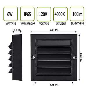 ZONK Step Lights Outdoor Indoor 120V, Waterproof LED Wall Mount Stair Lights, Plastic Landscape Staircase Deck Lighting, 4000K, Black Finish