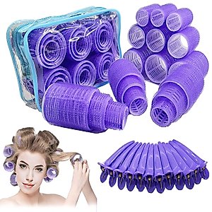ROPIKIS Hair Rollers Set - Self-Grip Velcro Curlers for Volume and Blowout Look on Thick, Fine, Medium or Long Hair (6 Large, 6 Medium, 6 Small, 12 Clips)