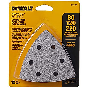 DEWALT Sandpaper Assortment, Hook and Loop Triangle, 12-Pack (DWASPTRI)