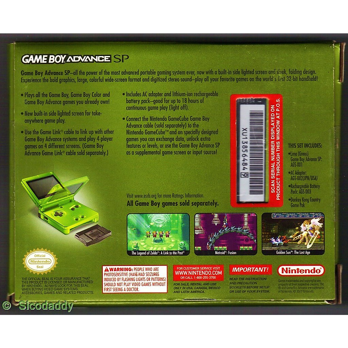Game Boy Advance SP Lime Green System with Donkey Kong Country
