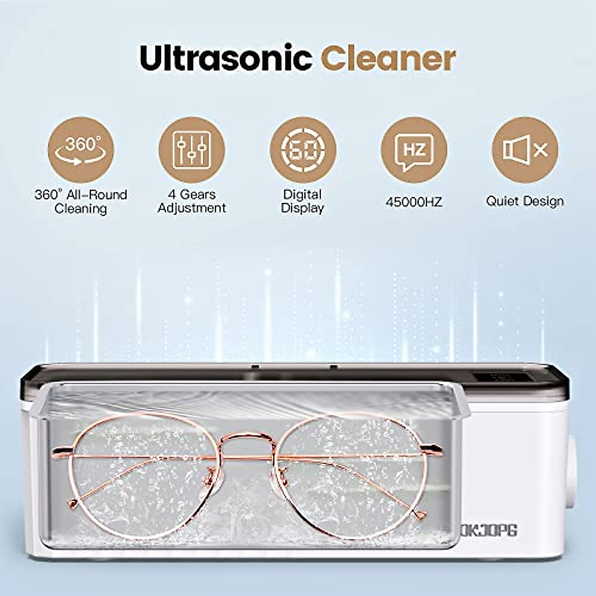 HDKJDPG Best Jewelry Ultrasonic Cleaner Mini Portable 𝟰𝟱𝟬𝟬𝟬𝗛𝗭 𝟯𝟲𝟬° for Ring Glasses with Digital 𝟰𝟱𝟬𝗠𝗟