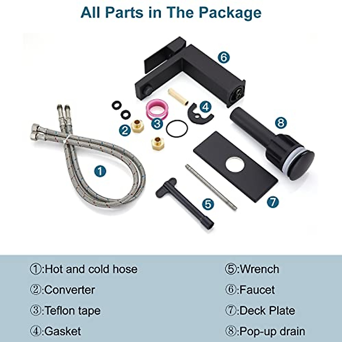 Midanya Matte Black Bathroom Sink Faucet 1 Hole Single Handle Deck Mount Lavatory Mixer Tap Include Pop Up Drain and Cover Plate One Lever Stainless Steel SUS304 Commercial