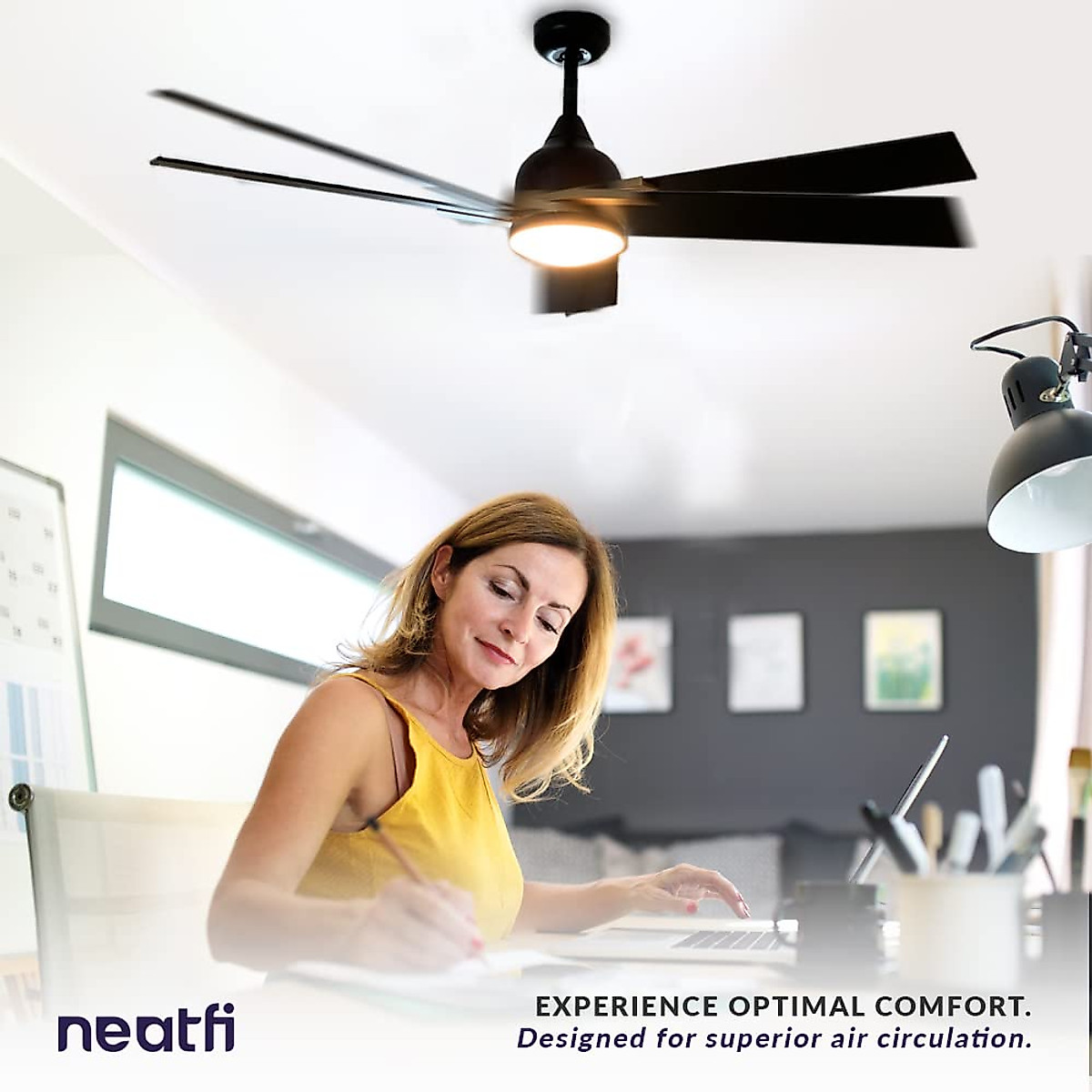 Neatfi 52-Inch Ceiling Fans with Lights & Remote Control, 6 Speed, 3 Reversible Wood Blades Downrod Ceiling Fan with 3 Light Colors for Bedroom, Living Room & Patio (Black, 52 Inches)