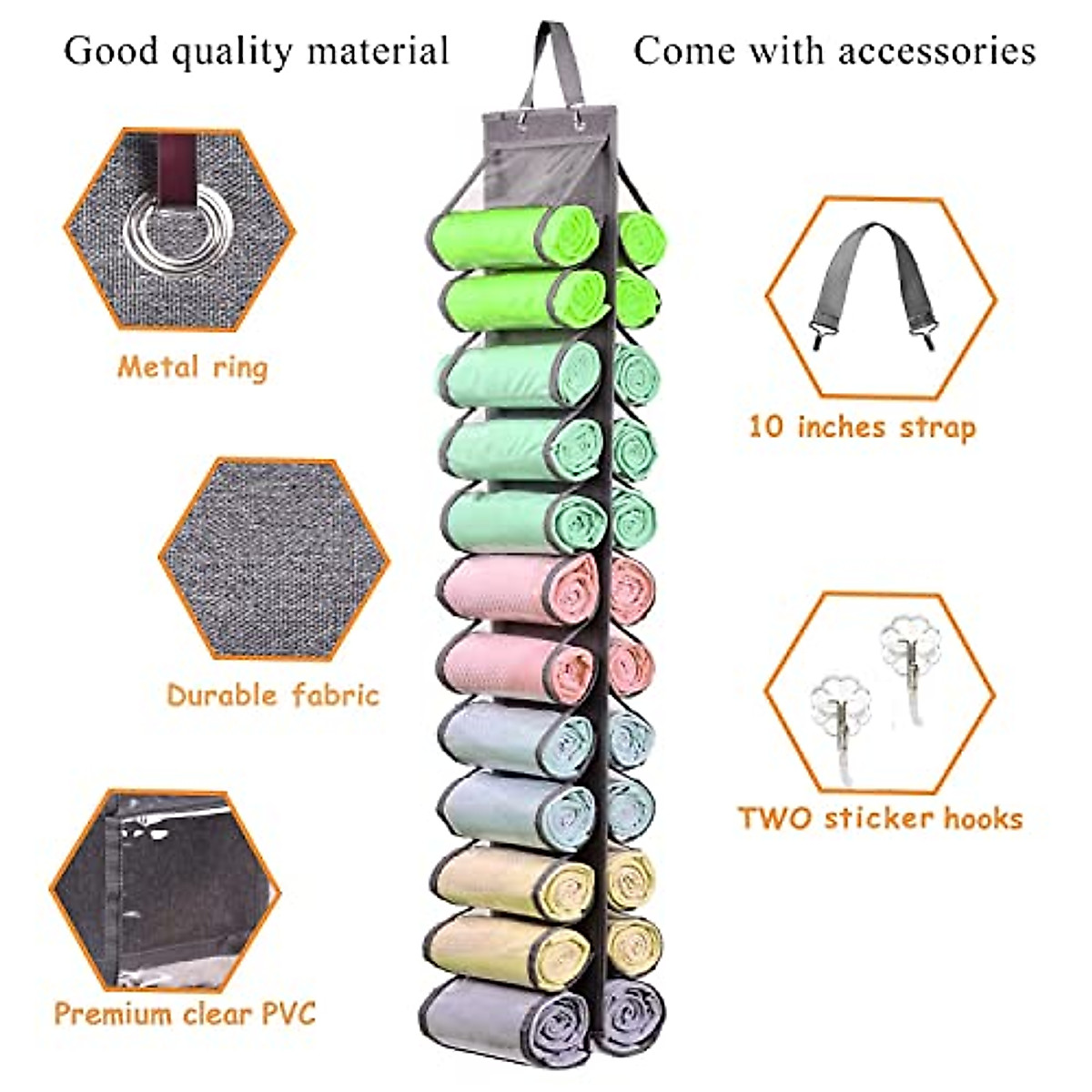 WwillDock Foldable Leggings Organizer Clothes, Legging Storage Bag, 24 Compartments Hanging Closet Organizers Suitable for Jeans, T-Shirts, Leggings, Towels etc (24 pockets, Gray)