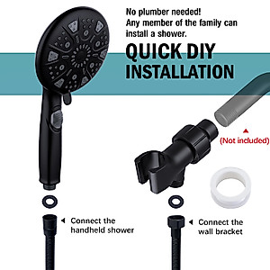 AKLFGN Shower Head with Handheld 9 Spray Functions, 5.3" High Pressure Handheld Shower Heads with 59" Hose & Adjustable Bracket, Easy Install Built-in Power Wash To Clean Corner, Pet, Tub, Matte Black