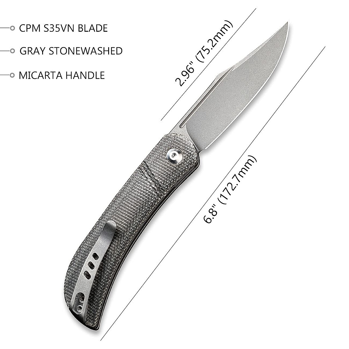 CIVIVI Appalachian Drifter Slip Joint Folding Knife, Non-Locking Pocket Knife with 2.96 inch S35VN Clip Point Blade and Micarta Handle,Good for Camping Hunting EDC C2015C