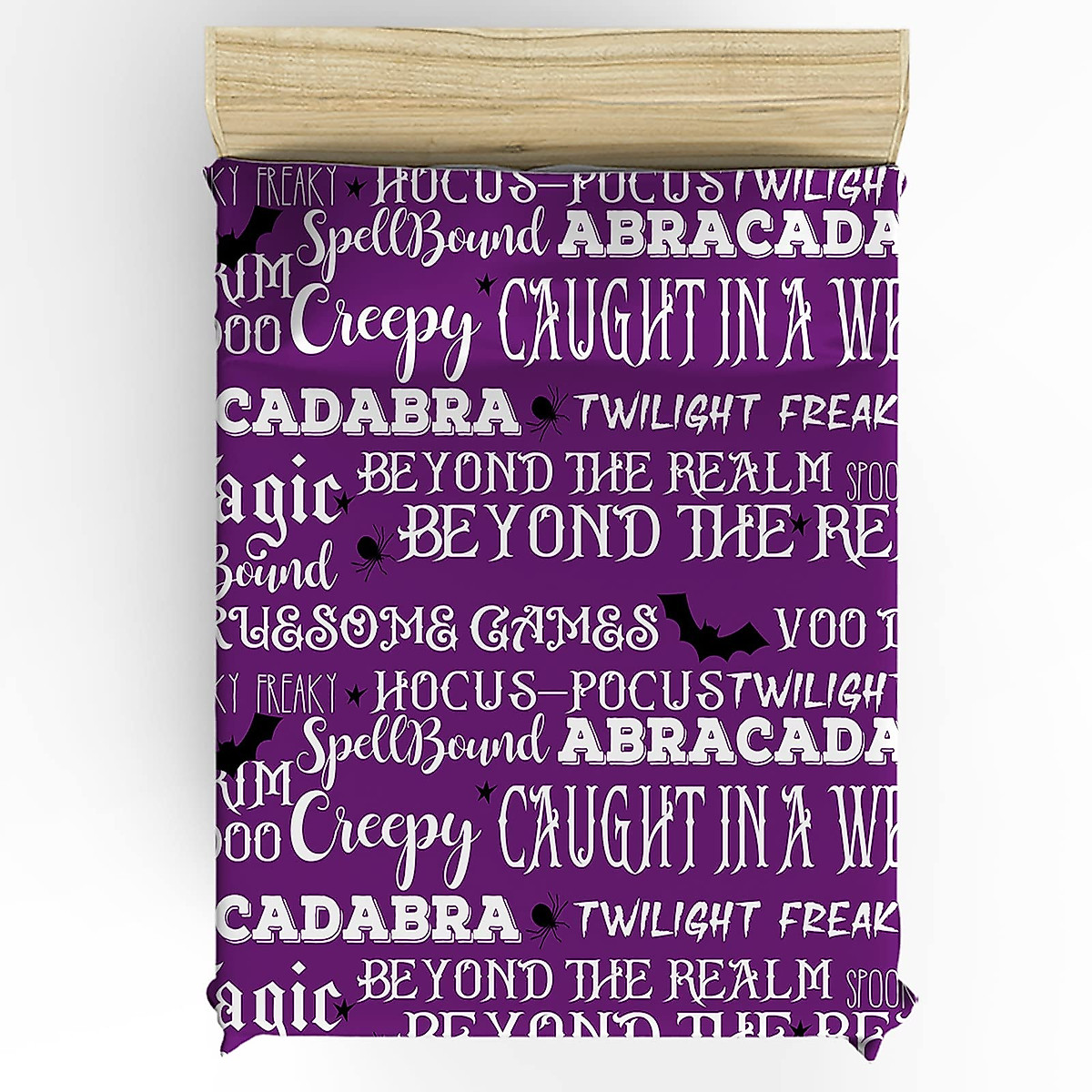 ZOE GARDEN Purple Halloween Duvet Cover Set Queen Size, Black White Bat SPI-der Hocus-Pocus Zipper Closure Microfiber Soft Comforter Patterned Bed Quilt Duvet+Cover, Flat Sheet, Pillowcases with Ties