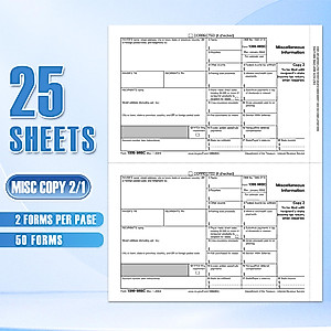 1099 MISC Forms 2022, 4 Part Tax Forms Kit, 25 Vendor Kit of Laser Forms Designed for QuickBooks and Accounting Software