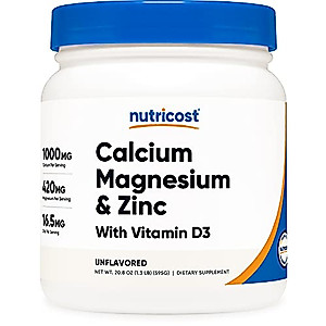 Nutricost Calcium Magnesium Zinc with Vitamin D3 Powder, 60 Servings (Unflavored) - Calcium (1000 MG) Magnesium (420 MG) Zinc (16.5 MG) Vitamin D3 (30 MCG) - Gluten Free, Non-GMO