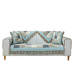 vctops Boho Cotton Patchwork Sofa/Couch Covers Sectional Couch Covers Anti-Slip Sofa Slipcover for Dogs Cats Pet Love Seat Recliner Leather L Shaped, Armrest Backrest Cover (Blue,43"x43")