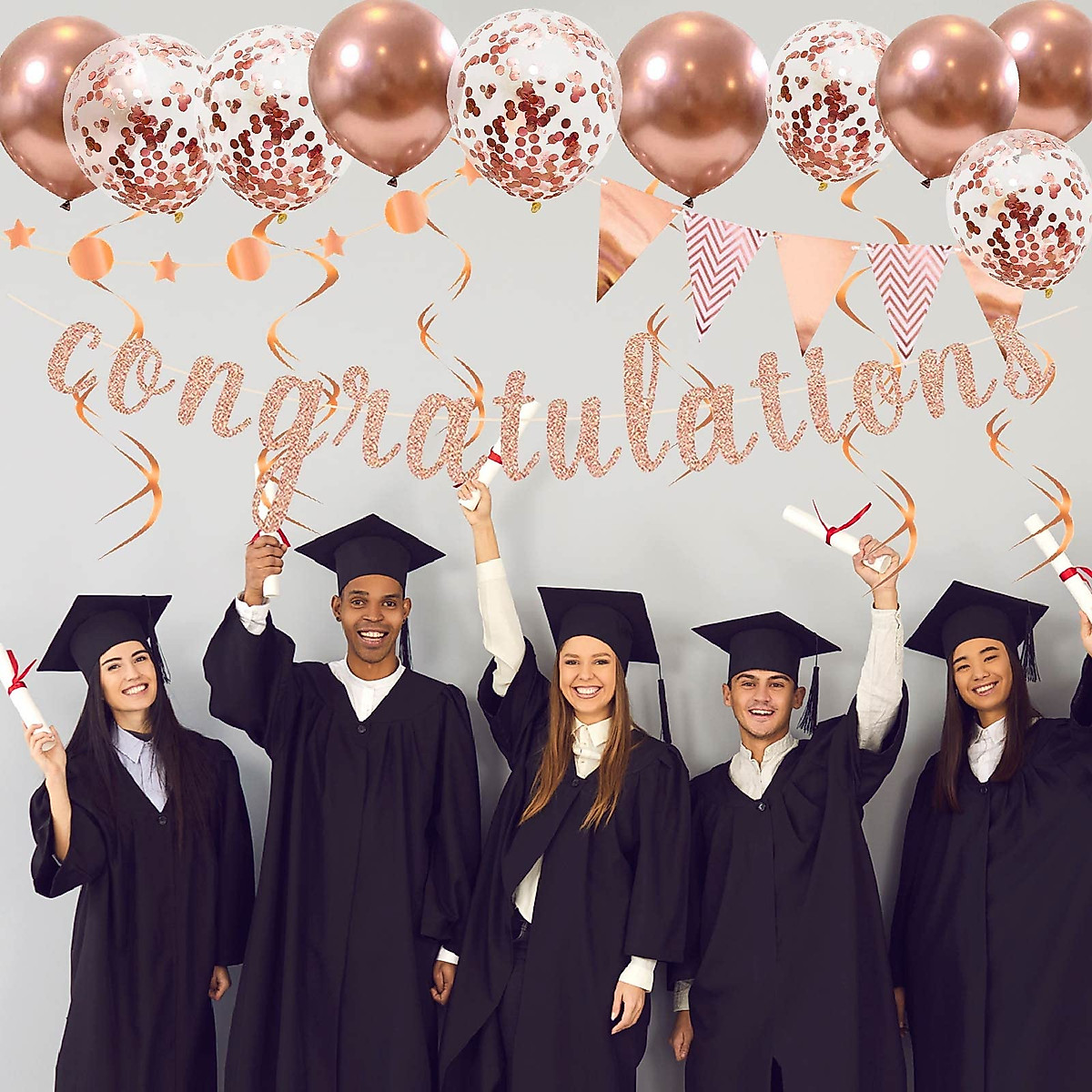 Rose Gold Congratulations Decorations Set Congratulations Banner,Pennant,Star Circle Dots Garland,Hanging Swirls.Baby Shower,Graduation,Retirement,Wedding,Birthday,Anniversary Party