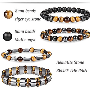 Jstyle 4Pcs Bead Bracelet for Men Women 8mm Tiger Eye Stone Beads Bracelet Elastic Natural Stone Bracelet Bangle