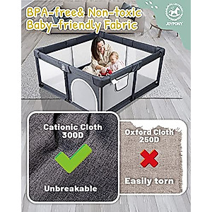Joypony Baby Playpen, (50x50x27inch) Large Playpen for Babies and Toddlers, Sturdy Safety Play Yard for Infant, Indoor & Outdoor Play Pen with Gate, Baby Fence with Soft Breathable Mesh, Hand Rings