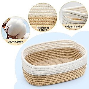 Set of 3 Small Cotton Rope Storage Baskets,Baby Nursery Organizer for Books,Magazines,Toys Storage Bin,White Woven Basket with Handles