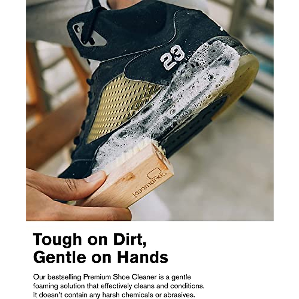 Jason Markk Essential Kit - 4 oz. Premium Shoe Cleaner & Standard Brush - Biodegradable and Free from Harsh Chemicals - Cleans and Conditions up to 100 pairs of Sneakers - Removes Dirt and Stains