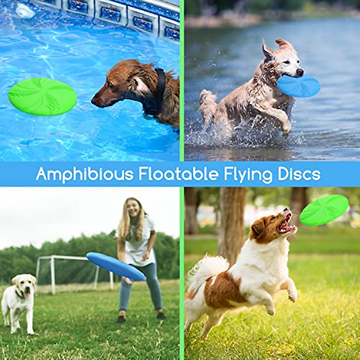 Nobleza 2 Pack Dog Flying Disc, Flexible Floatable Dog Disc Toy for Long-Distance Flies and Floats, Lightweight Soft Flying Discs Toy for Small Medium Large Dogs to Fetch & Catch, Blue & Green