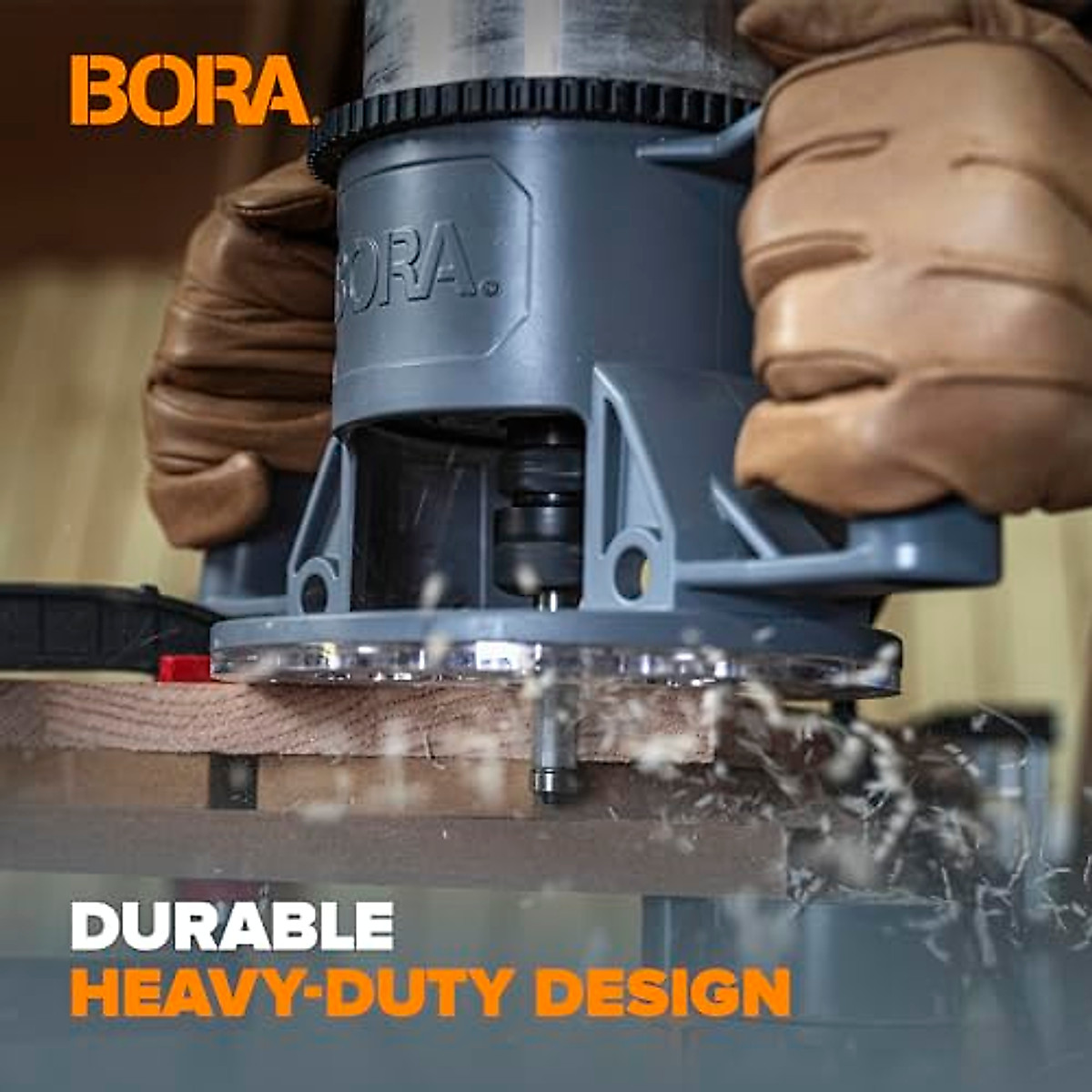 BORA Tools PM-6210 Fixed Router Base for Bora Router Motor PM-6200 Ergonomic Handles, Solid Cast Aluminum with Micro Adjustable Ring and Base Plates, Fits Standard 4.2in Diameter Router motors