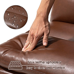 glitzhome Mid Century Modern Accent Chair, Coffee Thick Leatherette Chair with Metal Frame, Side Chair with Backrest, Upholstered Leisure Chair for Living Room, Bedroom, Office,1PC