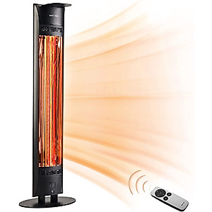 EAST OAK Outdoor Patio Heater,1500W Portable Outdoor Indoor Electric Heater with IP65 Waterproof Tip-over Protection 3 Heat Settings&24 Hours Timing Tower Infrared Heater for Garage Restaurant Use