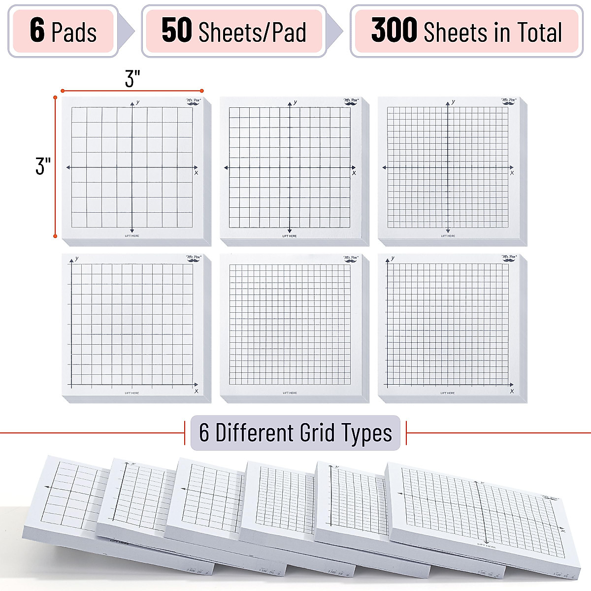 Mr. Pen- Graph Paper Sticky Notes, 6 Pads, 3x3 Inch, Graph Sticky Notes, Math Graph Paper, Graphing Sticky Notes, Grid Sticky Notes, Grid Notepad, Mini Graph Paper