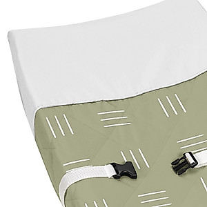 Sweet Jojo Designs Sage Green Boho Mudcloth Boy or Girl Baby Nursery Changing Pad Cover - White Bohemian Woodland Tribal Southwest Mud Cloth Hatch Gender Neutral Triple Line