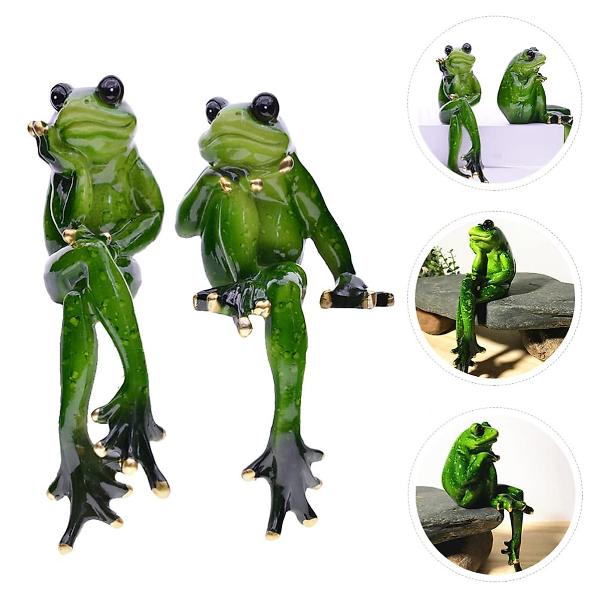 Angoily 2Pcs Sitting Frog Statue Garden Frog Sculpture Decor Resin Animal Collectible Figurine for Home Outdoor Patio Fairy Garden Bonsai Micro Landscape Cake Decorations