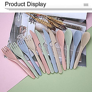4 Sets Portable Cutlery,Wheat Straw Cutlery, Spoon Knife Fork Tableware set, for Kids Adult Travel Picnic Camping (4 Colors)