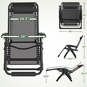 ZENPETIO 26In Zero Gravity Chair, Zero Gravity Recliner Lounge Chair for Indoor and Outdoor, Reclining Camping Chair for Lawn and Patio, Anti Gravity Chair w/Cushion, Cup Holder and Footrest, 440LBS