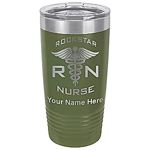 LaserGram 20oz Vacuum Insulated Tumbler Mug, RN Rockstar Nurse, Personalized Engraving Included (Camo Green)
