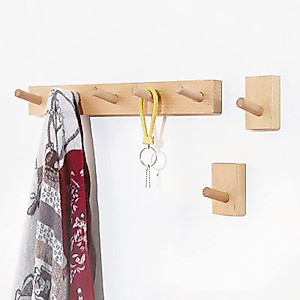 Wooden Wall Mounted Coat Rack, Wooden Coat Hanger Hat Rack, Wall Hooks Hat Rack, for Hanging Coats Clothes Robes Towels Hats, Natural (4PCS Single Hook)