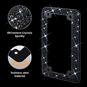 XCLPF Motorcycle Black Bling License Plate Frames,Diamond Rhinestone Motorcycle License Plate Holder,Motorbike Black Crystals License Plate Cover,Motorcycle License Plate Accessories