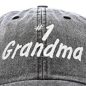 DALIX Number 1 Grandma Hat Gift Washed Cotton Baseball Cap in Washed Denim Black