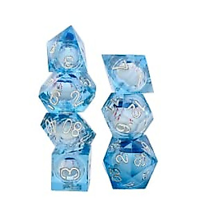 DND Eyeball Dice-Set Sharp Edges - IDTQ Dungeons and Dragons Polyhedral Blue Bloodshot Translucent Dice Set RPG MTG Table Games D4 D6 D8 D10 D12 D20 (Blue Eye)