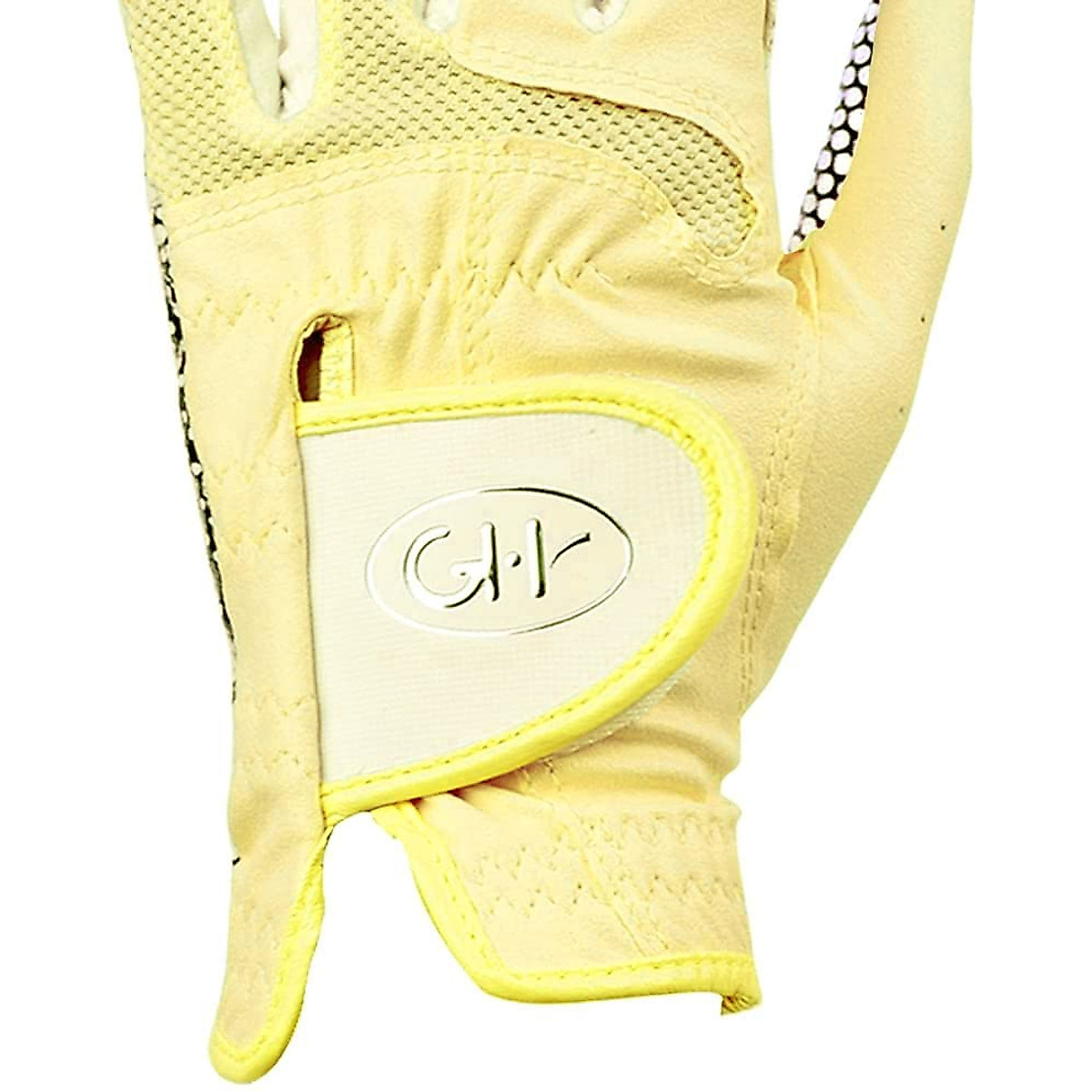 GH CLUB GH Women's Leather Golf Gloves One Pair - Plain Both Hands (Yellow, 19 (S))
