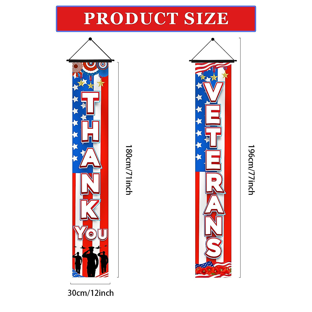 Veterans Day Decorations, 71" X 12" Thank You Veterans Banner Veterans Day Porch Sign Outdoor White Red Blue Veterans Day Banner Patriotic Door Decor Veterans Day Memorial Day Decorations