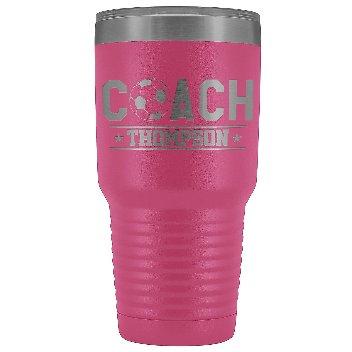 Personalized Soccer Coach Tumbler Cup With Coach Name - Customized Soccer Coach Gift - Custom Soccer Coach Travel Mug - Pink