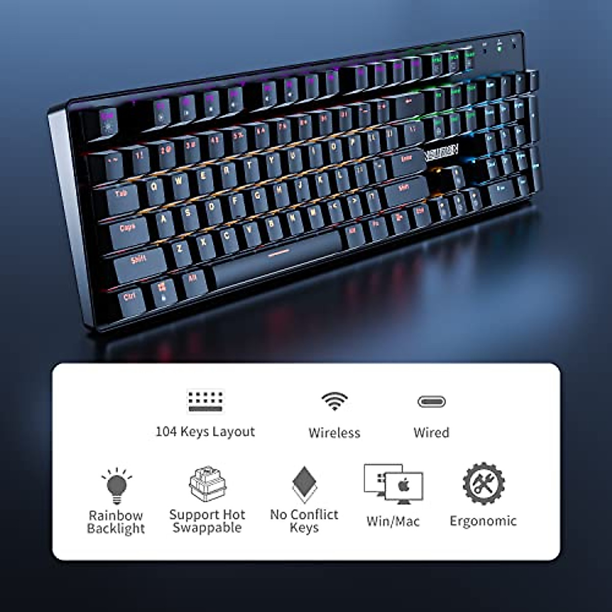 Newmen GM335 Mechanical Keyboard Wireless,USB C Wired/2.4Ghz ...