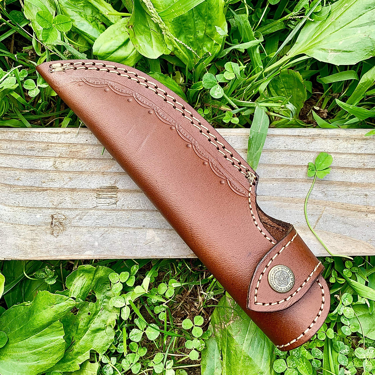 9" long custom handmade leather sheath fits up to 5"—6" cutting blade knife
