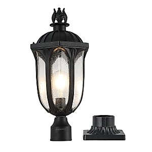 DALKSDCI Waterproof Post Light Fixtures Die-cast aluminum Exterior Post Light with Pier Mount Adapter, Champagne Hammered Glass Shade Outdoor Post Lanterns for House,Courtyard or Front Door,UL listed
