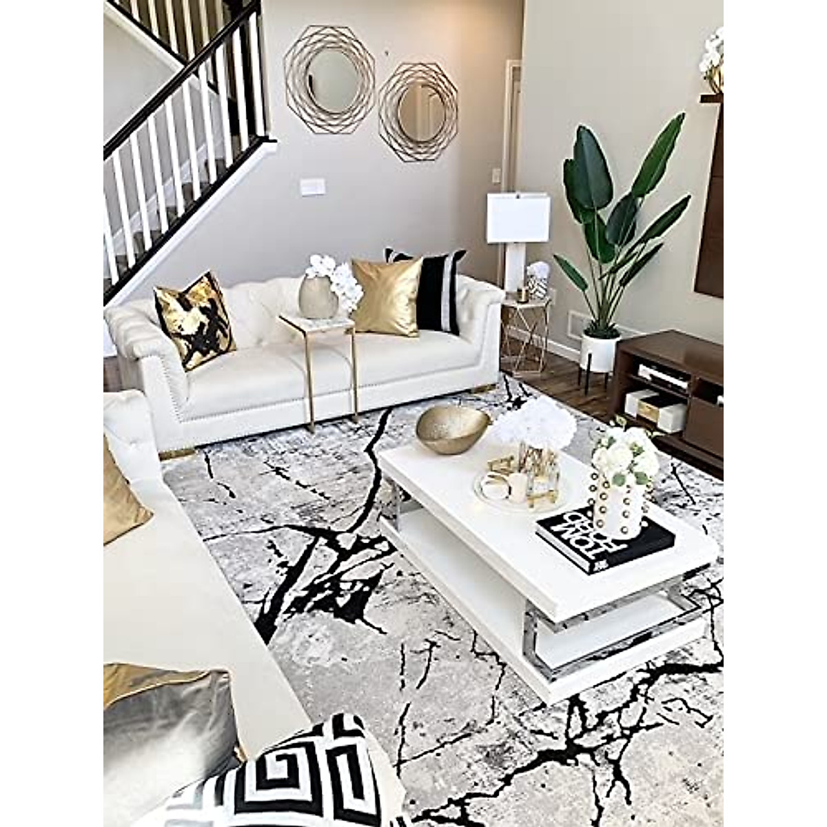 SAFAVIEH Amelia Collection 6' x 9' Grey/Black ALA293K Modern Abstract Non-Shedding Living Room Dining Bedroom Area Rug