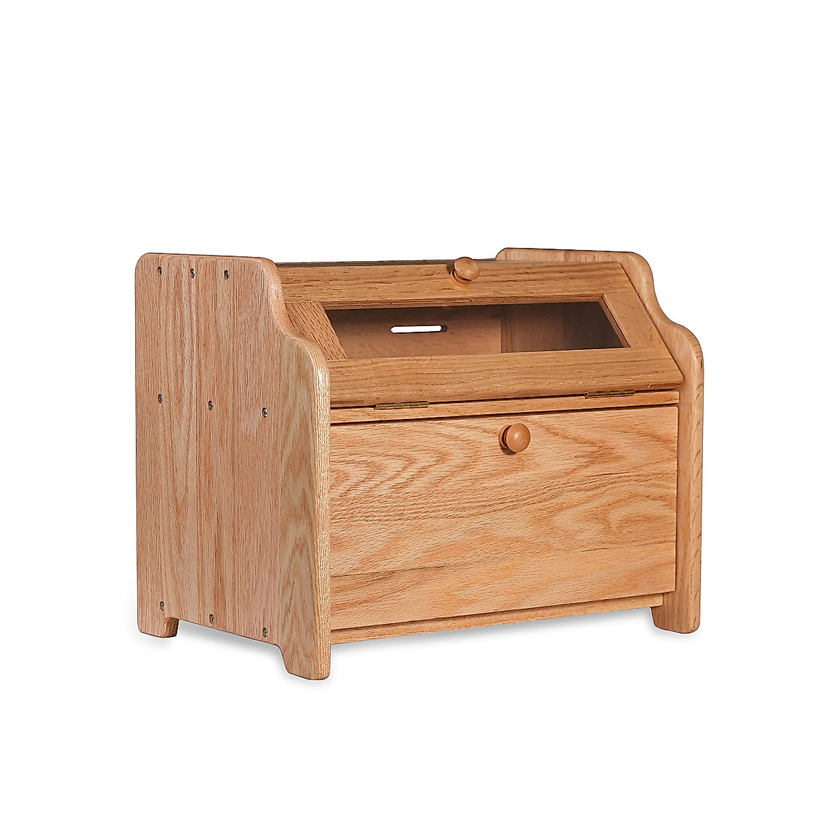 CONSDAN Bread Box, Solid Wood Oak Bread Box for Kitchen Countertop, Double Layer Bread Container for Bread Storage, Large Capacity Breadbox with Clear Window, Nature