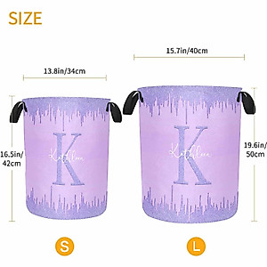 Custom Initials Name Family Name Laundry Basket for Boys Room, Purple Personalized Baseball Hampers with Names for Teens Women Men, Collapsible Dirty Clothes Baskets