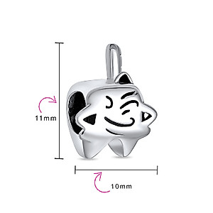 Cartoon Winking Tooth Fairy Dentist Charm Bead For Women For Teen Oxidized .925 Sterling Silver Fits European Bracelet