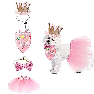 Mitili Dog Birthday Party Decorations - Pet Girl Pink Princess Style, Dog Birthday Triangle Bandana Crown Hat Tutu Scarf Collar Bow Happy Birthday for Pet Dog House Cat (4-Pack)