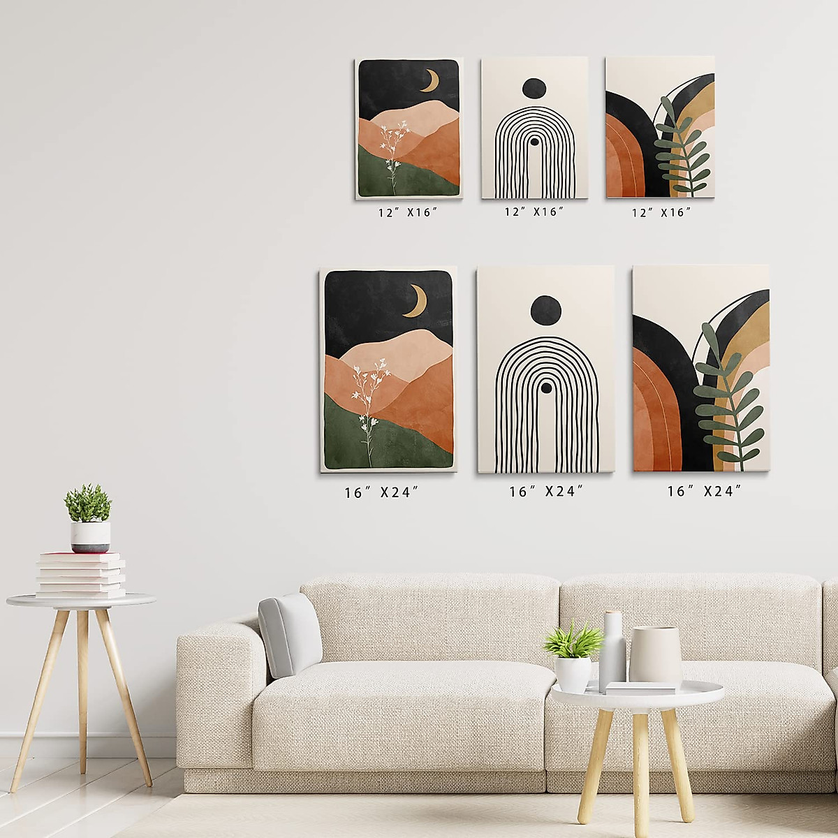 GUBIYU Set Of 3 Boho Wall Decor Mid Century Modern Bedroom Wall Art Minimalist Bathroom Decor Gallery Art Neutral Abstract Geometric Wall Art Prints Canvas Boho Room Decor Black Beige Orange 16"x24"