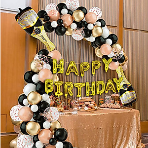 Champagne Balloon Garland Arch Kit, Gold Black Rose Gold and White Balloons Garland Kit Birthday Party Decorations for Women Men