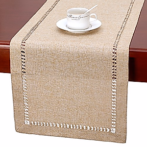Grelucgo Handmade Hemstitch Beige Table Runner Or Dresser Scarf, Rectangular 14 by 36 Inch