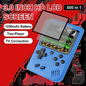 Retro Handheld Game Console, 500 Games Portable Hand Held Video Game for Kids & Adult Classical FC Games with 3.0-Inch Screen Rechargeable Battery Handheld Gaming Two Players Support for TV