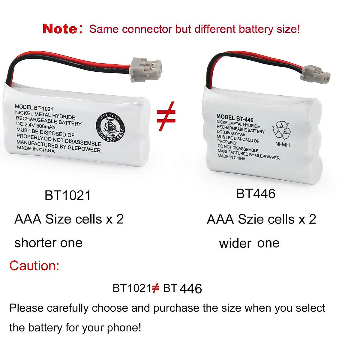 GLEPOWEER BT-446 BT446 BT-504 BT-1004 BT-1005 Cordless Phone Battery Compatible with Uniden UIP1868 TRU8885 TRU885-2 TRU8888 BBTY0503001 GE-TL26402 CPH-488B Handset Phone 3.6V 800mAh Ni-MH(2 Pack)